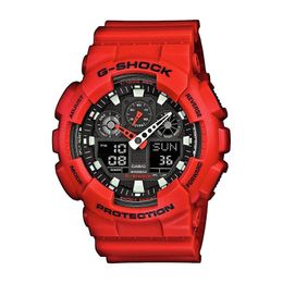 Casio G-SHOCK Chronograph Quarzuhr, Armbanduhr, Herrenuhr, digital, bis 20 bar wasserd.Resinarmband rot-schwarz Sportiver Herrenchronograph