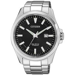 Citizen Solaruhr Armbanduhr, Herrenuhr, Titan, Datum, Saphirglas silberfarben-schwarz Attraktive Herrensolaruhr