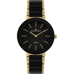 Jacques Lemans Keramikuhr &raquo;Monaco&laquo; Quarzuhr, Armbanduhr, Damenuhr, Herrenuhr, bis 10 bar wasserdicht schwarz-goldfarben Zeitlose Keramikuhr f&uuml;r Sie...