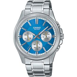 CASIO TIMELESS COLLECTION Quarzuhr Armbanduhr, Herrenuhr, Edelstahlarmband, analog, Tag, Wochentag edelstahlfarben-hellblau Stilvolle Herrenarmbanduhr