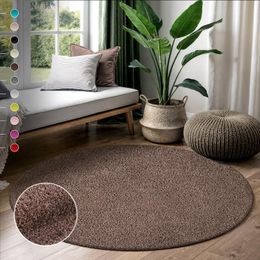 Sanat Hochflor-Teppich &raquo;LOCA&laquo; rund 30 mm H&ouml;he Wohnzimmer, Langflor, Shaggy, Schlafzimmer dunkelbraun Obermaterial: 100% Polypropylen &Oslash; 120 cm 1 Stk.
