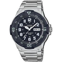 CASIO TIMELESS COLLECTION Quarzuhr Armbanduhr, Herrenuhr, Edelstahlarmband, bis 10 bar wasserdicht, Datum silberfarben-schwarz Klassische...