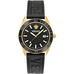 Versace Quarzuhr »V-DOME« Armbanduhr, Herrenuhr, Swiss Made, Leuchtindizes (Zifferblatt), Datum schwarz Ausdrucksstarke Armbanduhr für Herren