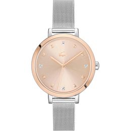 Lacoste Quarzuhr »RIGA« Armbanduhr, Damenuhr, Edelstahlarmband, analog, Glaskristalle silberfarben-roségoldfarben Edel wirkende Damenarmbanduhr