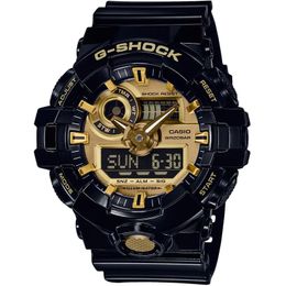Casio G-SHOCK Chronograph Quarzuhr, Armbanduhr, Herrenuhr, digital, Resinband, bis 20bar wasserdicht schwarz-gelbgoldfarben Ausgefallener...