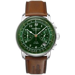 Zeppelin Chronograph &raquo;LZ 126 Los Angeles&laquo; Armbanduhr, Quarzuhr, Herrenuhr, Datum, Stoppfunktion, Made in Germany cognacfarben-dunkelgr&uuml;n Eleganter...