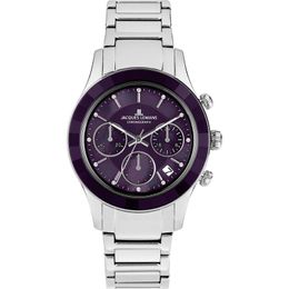 Jacques Lemans Chronograph &raquo;Venice&laquo; Armbanduhr, Damenuhr, Edelstahlarmband, Stoppfunktion, Datum, Perlmutt silberfarben-lila Exqusiter...