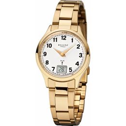 Regent Uhren REGENT Funkuhr Quarzuhr, Armbanduhr, Damenuhr goldfarben-wei&szlig; Klassische Damenfunkarmbanduhr