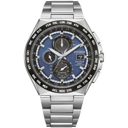 Citizen Funkchronograph Armbanduhr, Solar, Herrenuhr, analog, Perpetual Kalender titansilberfarben-blau Trendstarker Herrenfunkchronograph