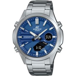 CASIO EDIFICE Chronograph Quarzuhr, Armbanduhr, Herrenuhr, Edelstahlarmband, analog, digital dunkelblau-edelstahlfarben Markanter Herrenchronograph