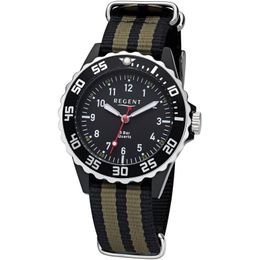 Regent Uhren REGENT Quarzuhr Armbanduhr, Kinderuhr, Lernuhr, Jungen, Schulanfang, Geschenkidee schwarz-olivgr&uuml;n Sportive Kinderarmbanduhr