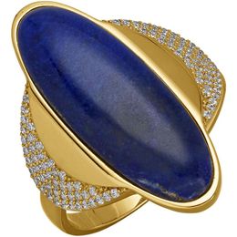 Firetti Fingerring »Schmuck Geschenk Silber 925 Damenring Ring Oval« mit Lapislazuli, Zirkonia (synth.) gelbgoldfarben-dunkelblau-kristallweiß 54...