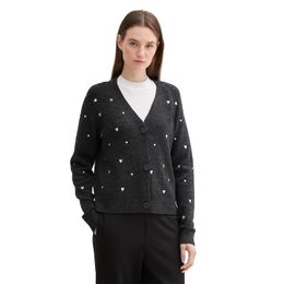 Tom Tailor Denim Strickjacke mit Knopfleiste und Herz-Prints anthracite heart embroidery S (36) S (36) Strickjacke für Damen von Tom Tailor Denim