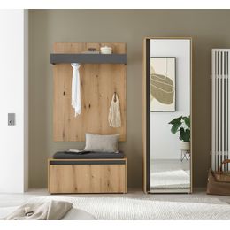 Garderoben-Set Inosign "GIRON/CiTY, moderne Garderobe, Komplettset mit viel Stauraum", eiche evoke, B:170cm H:200cm T:40cm, Holzwerkstoff, Kastenmöbel-Sets, enthält Garderobenschrank, Paneel, Schuhbank inkl. Sitzkissen