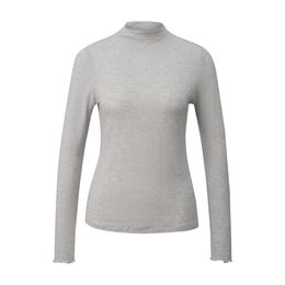 comma, Langarmshirt "semitransparente Optik", Damen, Gr. 36, grau (graumelange), Single Jersey, Obermaterial: 76% Lyocell, 19% Wolle, 5% Elasthan, COMMA CASUAL IDENTITY, slim fit h&uuml;ftlang, Rundhals, Shirts Langarmshirt, hoher Rundhalsausschnitt, casual, slim fit, mit Wolle