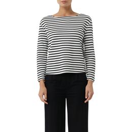 comma, Sweatshirt "zeitloses Design mit modernem U-Boot-Ausschnitt", Damen, Gr. 38, wei&szlig; schwarz stripe, Sweatware, Obermaterial: 59% Baumwolle, 29% Modal, 12% Polyester, COMMA CASUAL IDENTITY, bequem h&uuml;ftlang, U-Boot-Ausschnitt, abgesteppt, Sweatshirts Sweatshirt, gestreift, casual, bequem, U-Boot-Ausschnitt, mit Modal