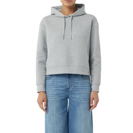 comma, Kapuzensweatshirt, Damen, Gr. 38, grau (graumelange), Sweatware, Obermaterial: 79% Baumwolle, 15% Polyester, 6% Elasthan, COMMA CASUAL IDENTITY, lässig geschnitten taillenbedeckt, Rundhals, angesetztes Bündchen, Sweatshirts, cropped, casual, mit Kapuze, Baumwollmischung