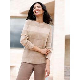 Strickpullover Classic Basics "Langarm-Pullover", Damen, Gr. 40, beige, 94% Polyacryl, 4% Polyester, 2% metallisierte Fasern, gemustert, gestreift, Pullover