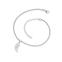 Fußkette Engelsrufer "Flügel mit Emaille, ERFS-LILWING-PE", silber (edelstahlfarben, weiß), Fußketten, Edelstahl, mit Emaille