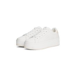 Plateausneaker Tommy Jeans "TJW FLATFORM PEARLIZED SNEAKER", Damen, Gr. 35, weiß, Leder, Lederimitat, Schuhe, Freizeitschuh, Halbschuh, Schnürschuh mit weichem Schaftrand