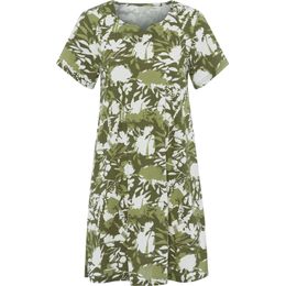 Damen Sommerkleid in A-Linie, bedruckt ecru-oliv-bedruckt, Größe 56/58
