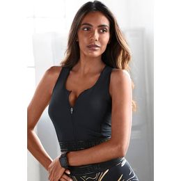 active by Lascana LASCANA ACTIVE Crop-Top schwarz Gr. XS (32/34) f&uuml;r Damen. Rundhals und Schriftzug. Figurbetont