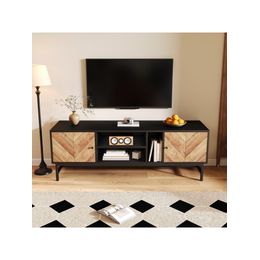 ABRIHOME Schwarz-Holz-Design TV-Schrank 150x38x55 cm mit vielseitigem Stauraum | Gr.: onesize