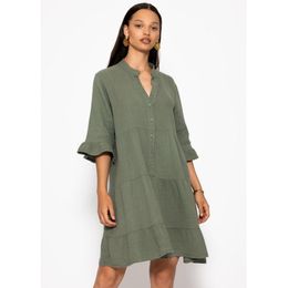 SASSYCLASSY Musselin Kleid mit Volants in Khaki | Gr.: M