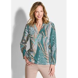 GOLDNER Sweatshirt Langarm Printshirt mit V-Ausschnitt in graugr&uuml;n / gemustert | Gr.: 40
