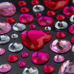 Zubeh&ouml;r 100 x Strasssteine Set - Herz Kristall Rosa Rot
