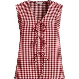 LANDS' END &Auml;rmelloses Gingham-Top mit Schn&uuml;rung, Damen,  Rot, Baumwolle/Polyester/Baumwoll-Mischung, by Lands' End