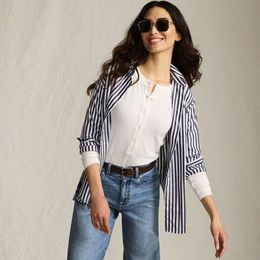 LANDS' END Langarm-Henleyshirt aus Ripp-Jersey, Damen,  Weiß, Viskose-Mischung/Polyester-Mischung, by Lands' End