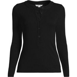 LANDS' END Langarm-Henleyshirt aus Ripp-Jersey, Damen,  Schwarz, Viskose-Mischung/Polyester-Mischung, by Lands' End