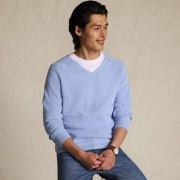 LANDS' END Baumwoll-Pullover mit Struktur und V-Ausschnitt, Herren,  Blau, by Lands' End
