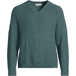 LANDS' END Baumwoll-Pullover mit Struktur und V-Ausschnitt, Herren,  Gr&uuml;n, by Lands' End