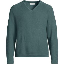 LANDS' END Baumwoll-Pullover mit Struktur und V-Ausschnitt, Herren,  Gr&uuml;n, by Lands' End