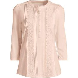 LANDS' END Shirt aus Baumwoll/Modalmix mit Lochstickerei mit 3/4-Ärmeln, Damen,  Pink, Baumwolle Modal, by Lands' End
