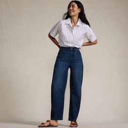 LANDS' END Soft Denim Relaxte Barrel-Jeans Mid Waist, Damen,  Blau, Elasthan/Baumwoll-Mischung, by Lands' End