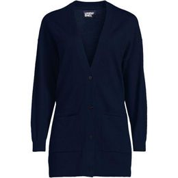 LANDS' END Langer Merino-Cardigan, Damen,  Blau, Wolle, by Lands' End