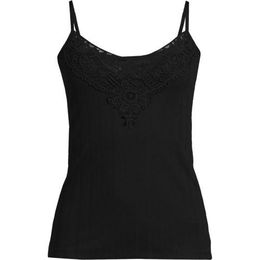 LANDS' END Top mit Spitzenbesatz, Damen,  Schwarz, Baumwoll-Mischung, by Lands' End