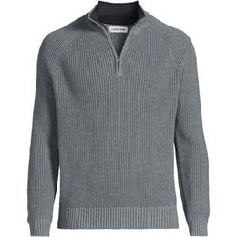 LANDS' END DRIFTER Pullover mit Rei&szlig;verschluss, Herren,  Grau, Baumwolle, by Lands' End