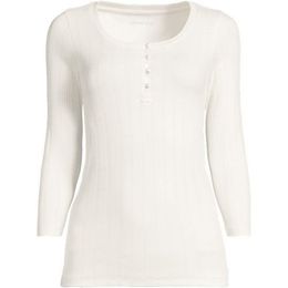 LANDS' END Henley-Shirt mit 3/4 &Auml;rmeln, Damen,  Wei&szlig;, Baumwoll-Mischung, by Lands' End