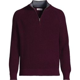 LANDS' END DRIFTER Pullover mit Rei&szlig;verschluss, Herren,  Rot, Baumwolle, by Lands' End