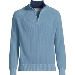 LANDS' END DRIFTER Pullover mit Rei&szlig;verschluss, Herren,  Blau, Baumwolle, by Lands' End