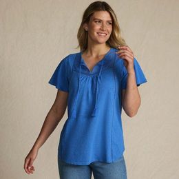 LANDS' END Flammgarn-Jerseyshirt mit kurzen Fl&uuml;gel&auml;rmeln, Damen,  Blau, Baumwolle, by Lands' End
