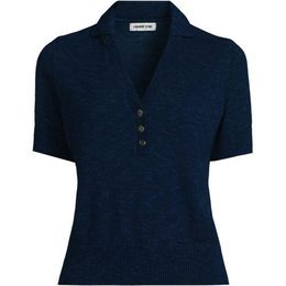 LANDS' END Polopullover mit kurzen &Auml;rmeln, Damen,  Blau, Polyacryl/Baumwoll-Mischung, by Lands' End