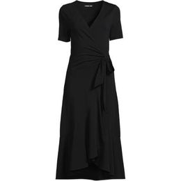 LANDS' END Wickelkleid aus Baumwoll/Modalmix mit kurzen Ärmeln, Damen,  Schwarz, Elasthan/Baumwoll-Mischung/Synthetic-blend, by Lands' End