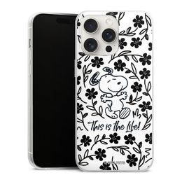 DeinDesign iPhone 15 Pro Max Handy Slim Case Silikon Handyh&uuml;lle transparent H&uuml;lle extra d&uuml;nn Peanuts Flowers Snoopy Silikon Slim Case