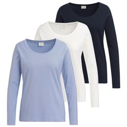 Gina 3 Damen Langarmshirts in Unifarben