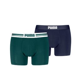 Boxershorts Puma "Puma MEN EVERYDAY PLACED LOGO BOXERS 2P", Herren, Gr. L, grün (grün, navy), Obermaterial: 95% Baumwolle, 5% Elasthan, eng, Unterhosen, mit elastischem Logobund